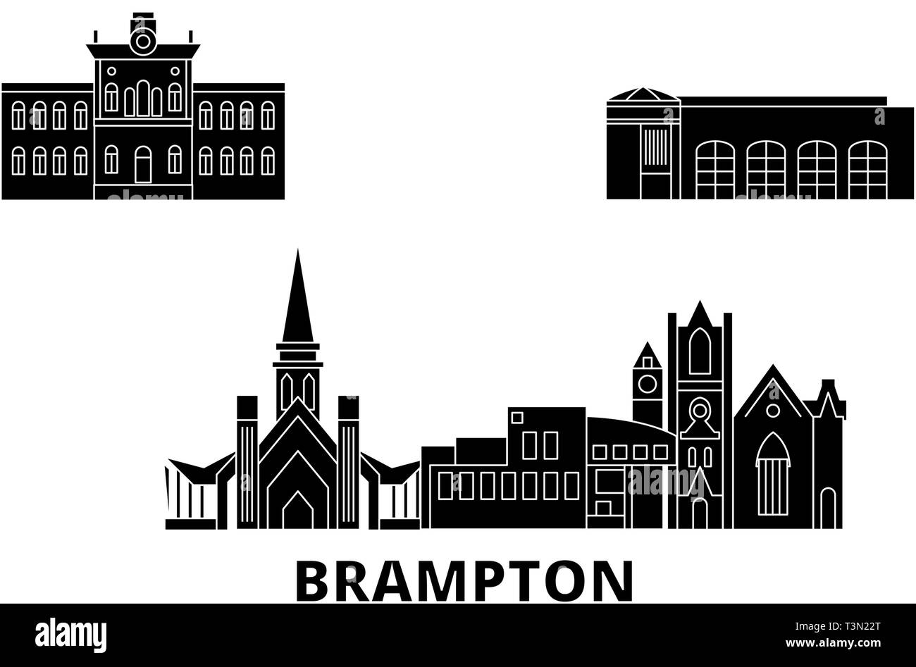 Canada, Brampton flat travel skyline set. Canada, Brampton black city ...