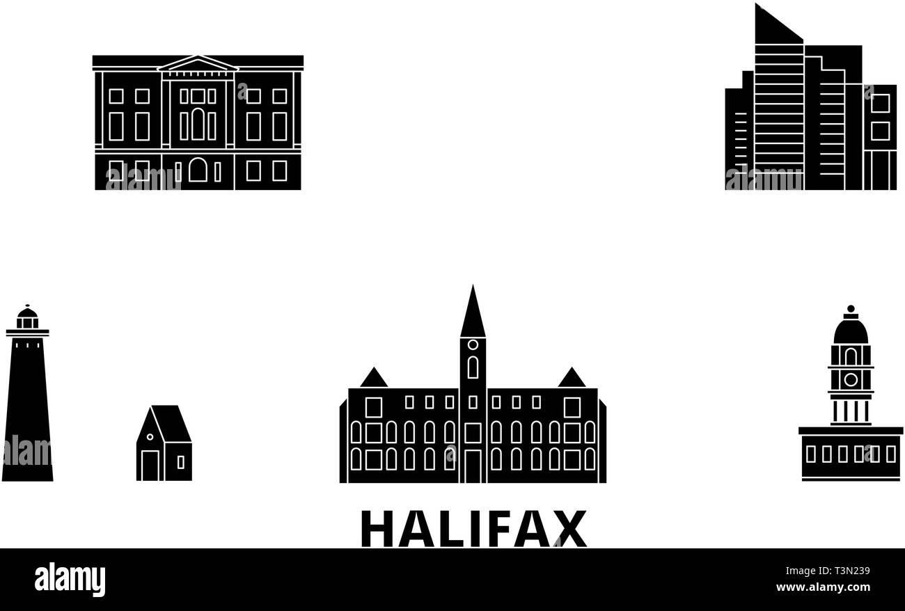 Canada, Halifax flat travel skyline set. Canada, Halifax black city ...