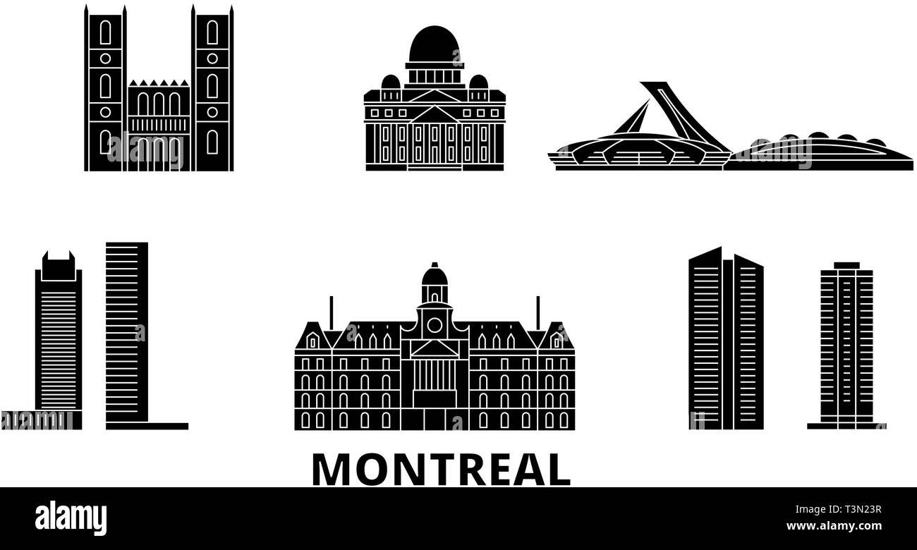 Canada, Montreal flat travel skyline set. Canada, Montreal black city ...