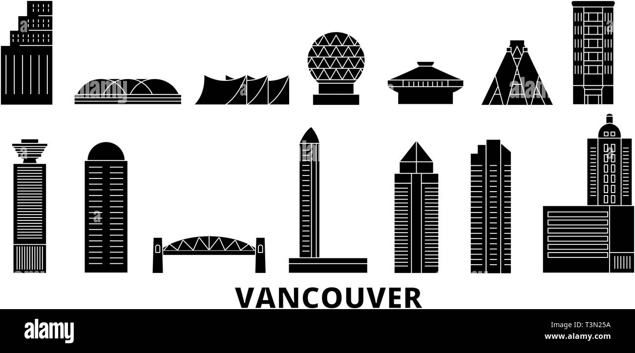 Canada, Vancouver flat travel skyline set. Canada, Vancouver black city ...