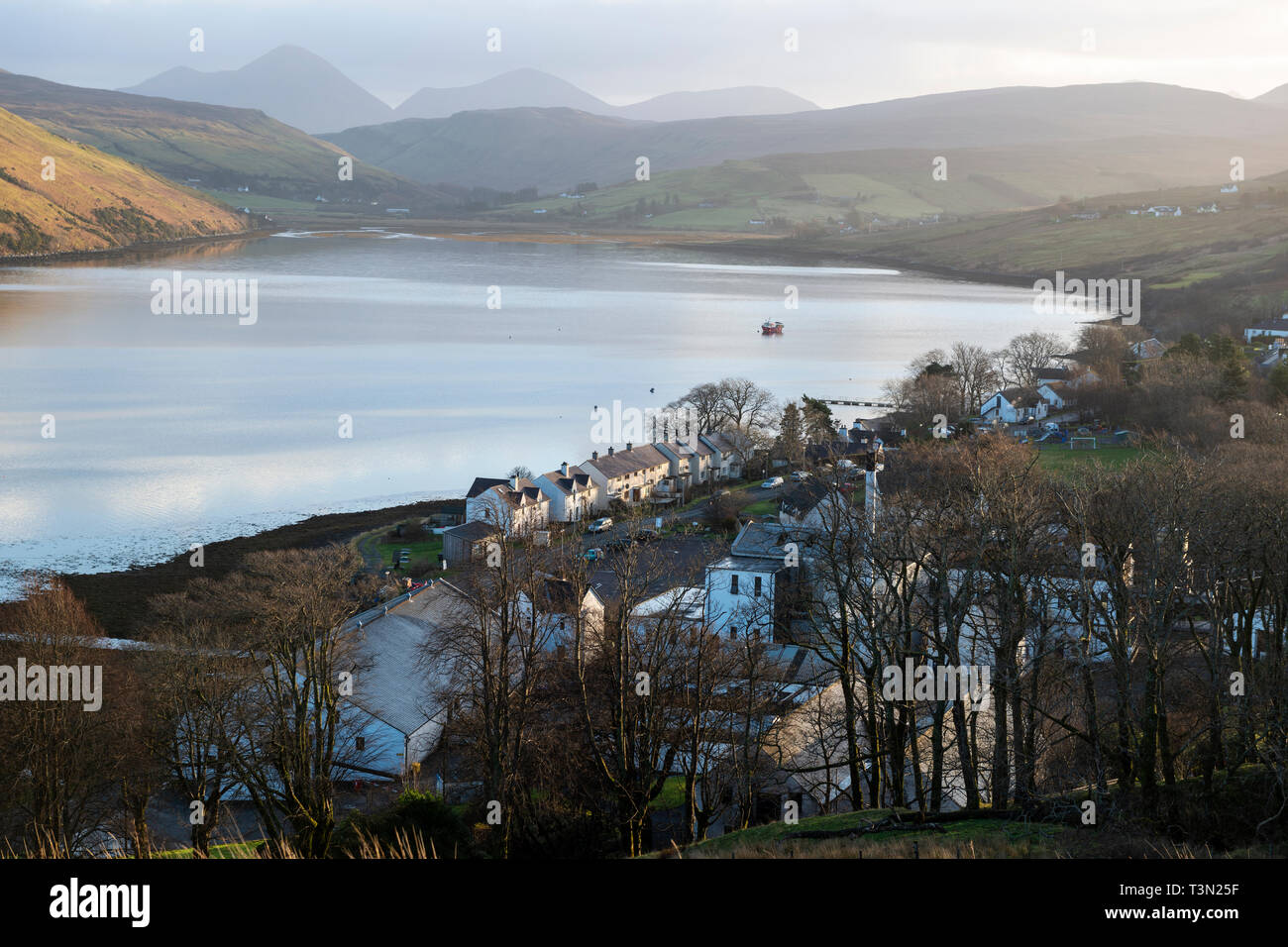 View looking south-east over Carbost to Loch Harport on Isle of Skye ...