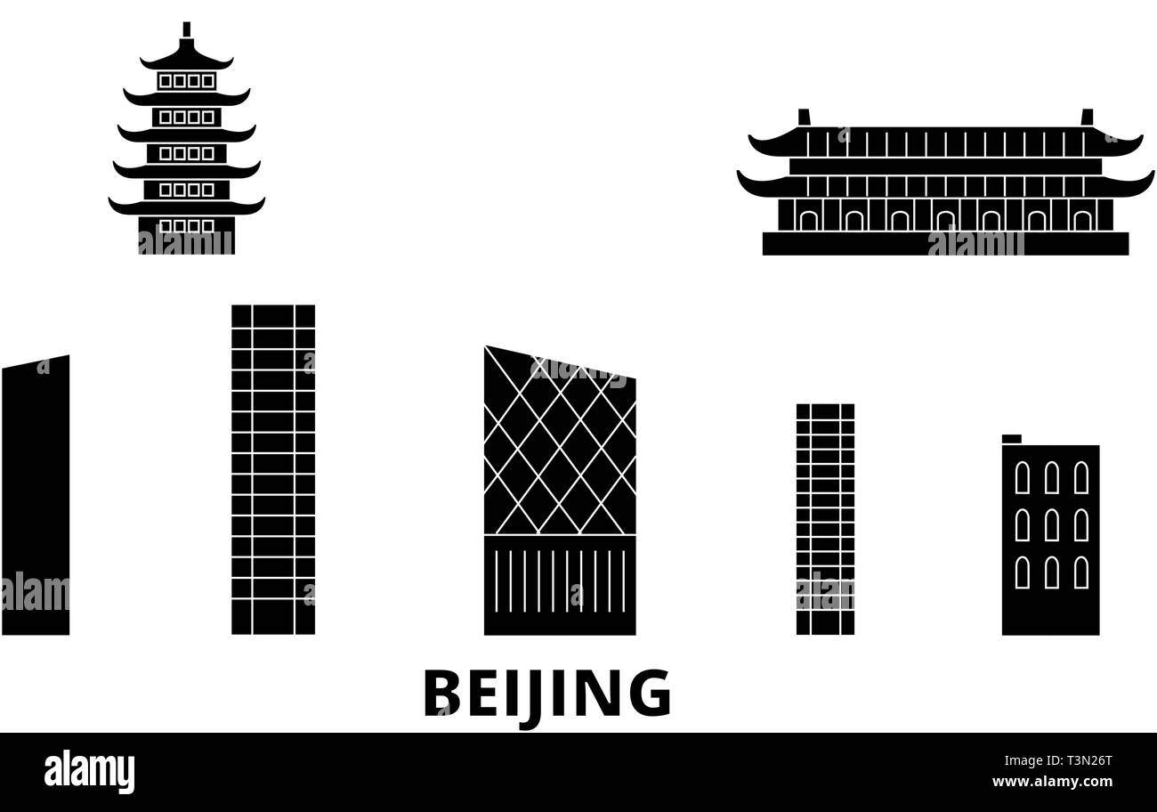 China, Beijing City flat travel skyline set. China, Beijing City black ...