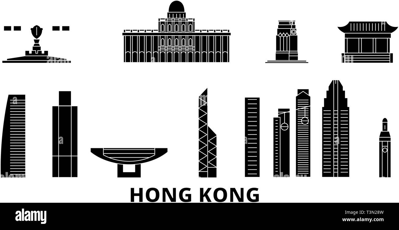 China, Hong Kong City flat travel skyline set. China, Hong Kong City ...
