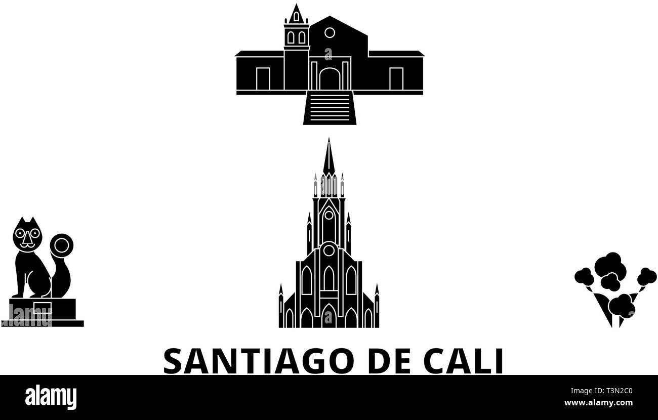 Colombia, Santiago De Cali flat travel skyline set. Colombia, Santiago ...