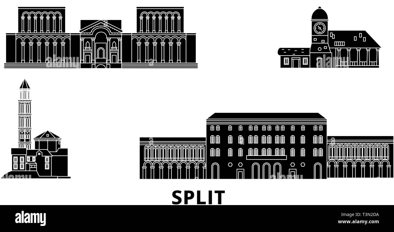 Croatia, Split flat travel skyline set. Croatia, Split black city ...