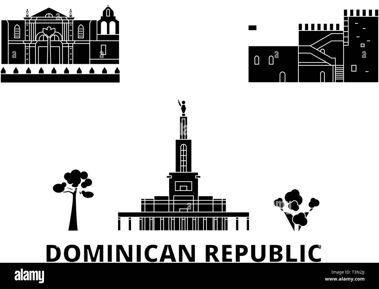 Dominican Republic flat travel skyline set. Dominican Republic black ...