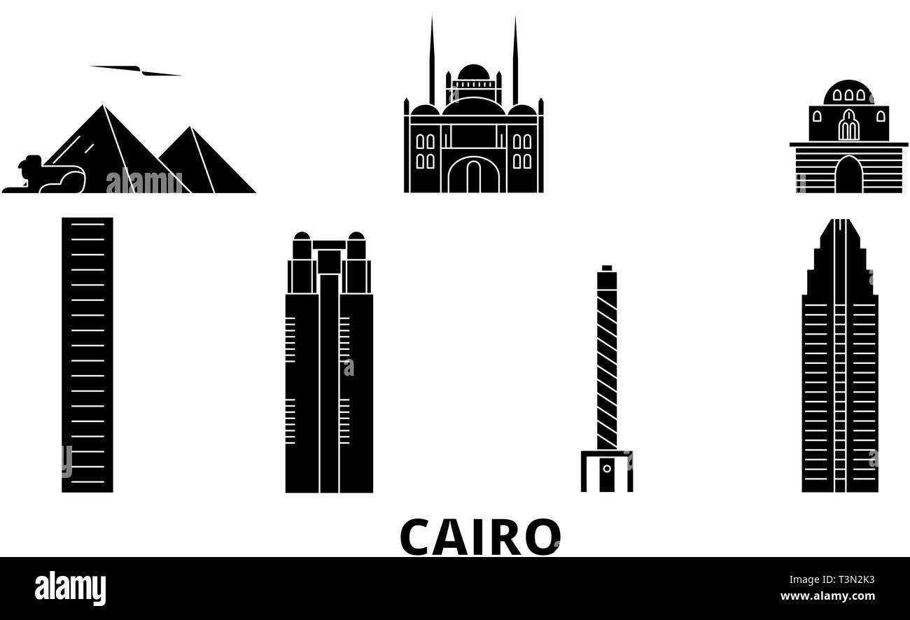 Egypt, Cairo flat travel skyline set. Egypt, Cairo black city vector ...