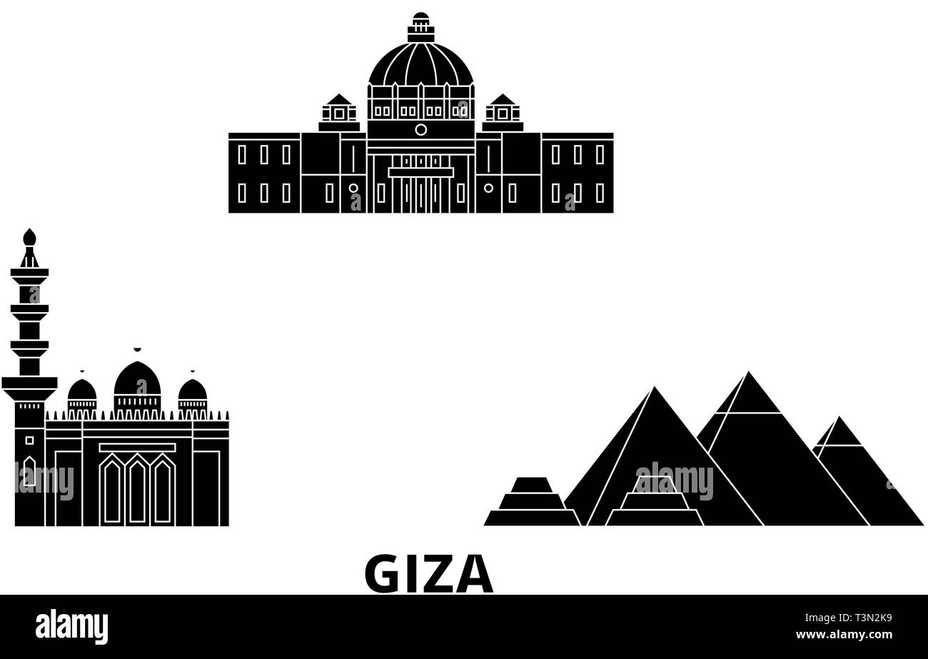 Egypt, Giza flat travel skyline set. Egypt, Giza black city vector ...
