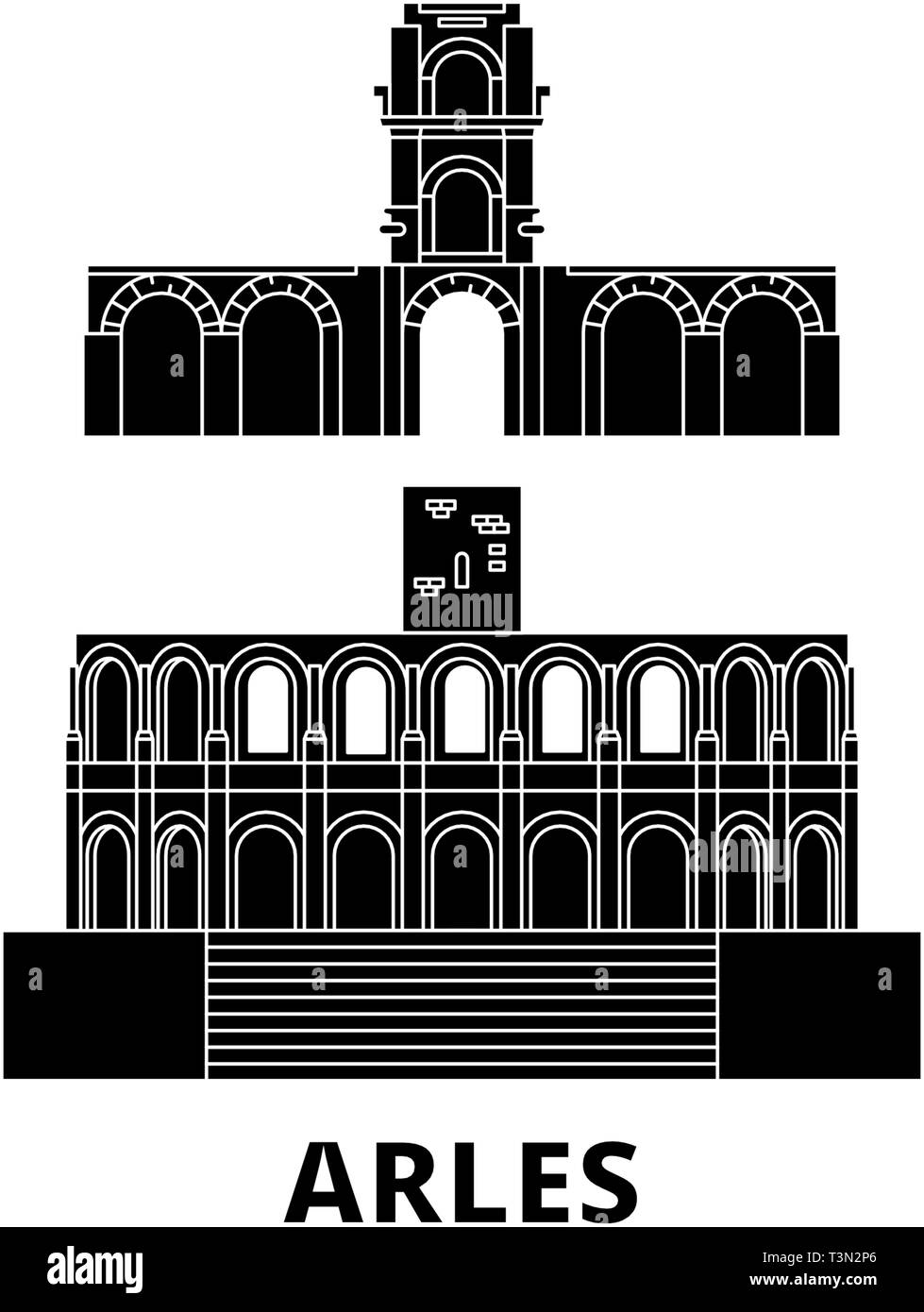 France, Arles flat travel skyline set. France, Arles black city vector ...