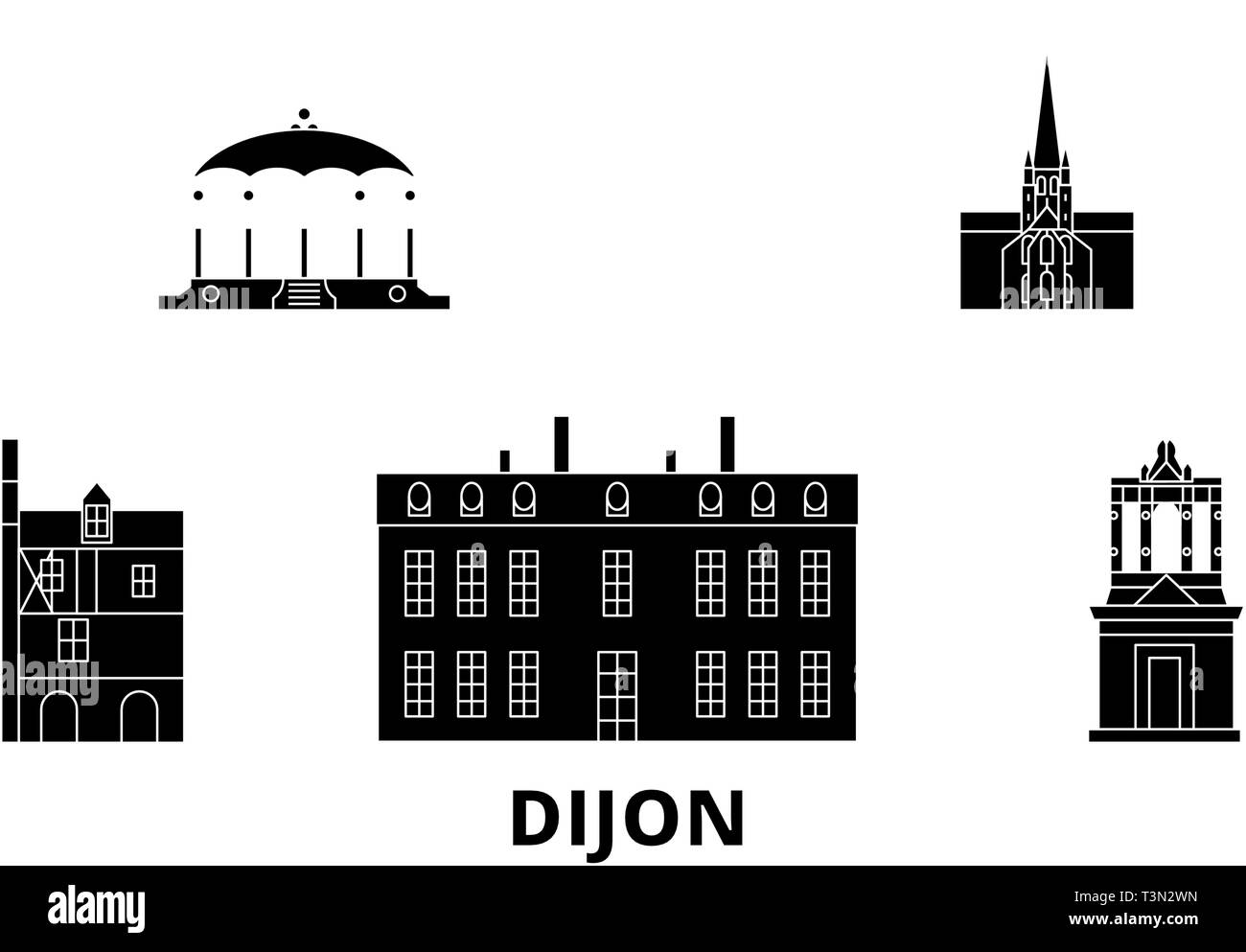 France, Dijon flat travel skyline set. France, Dijon black city vector ...