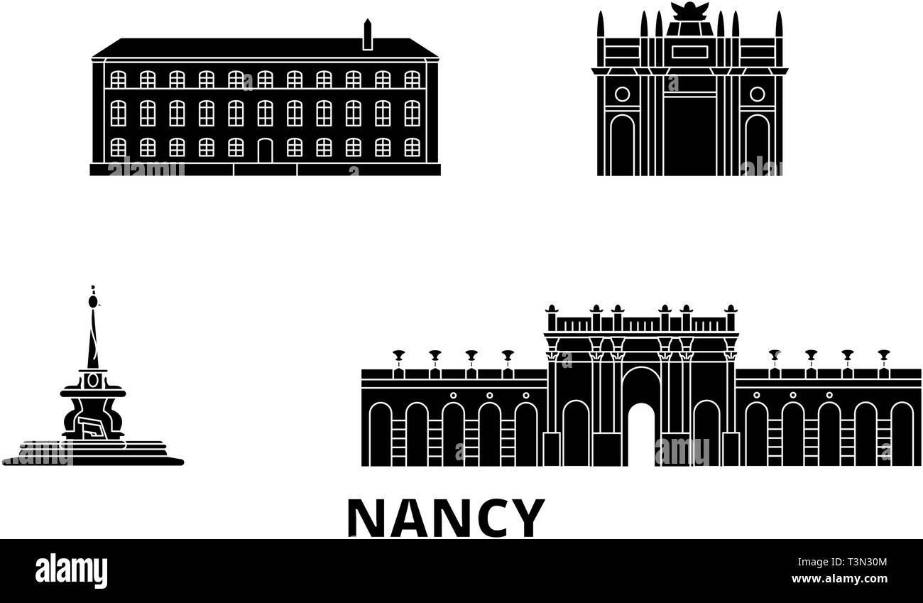 France, Nancy flat travel skyline set. France, Nancy black city vector ...