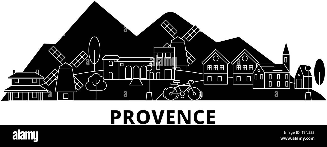 France, Provence flat travel skyline set. France, Provence black city ...