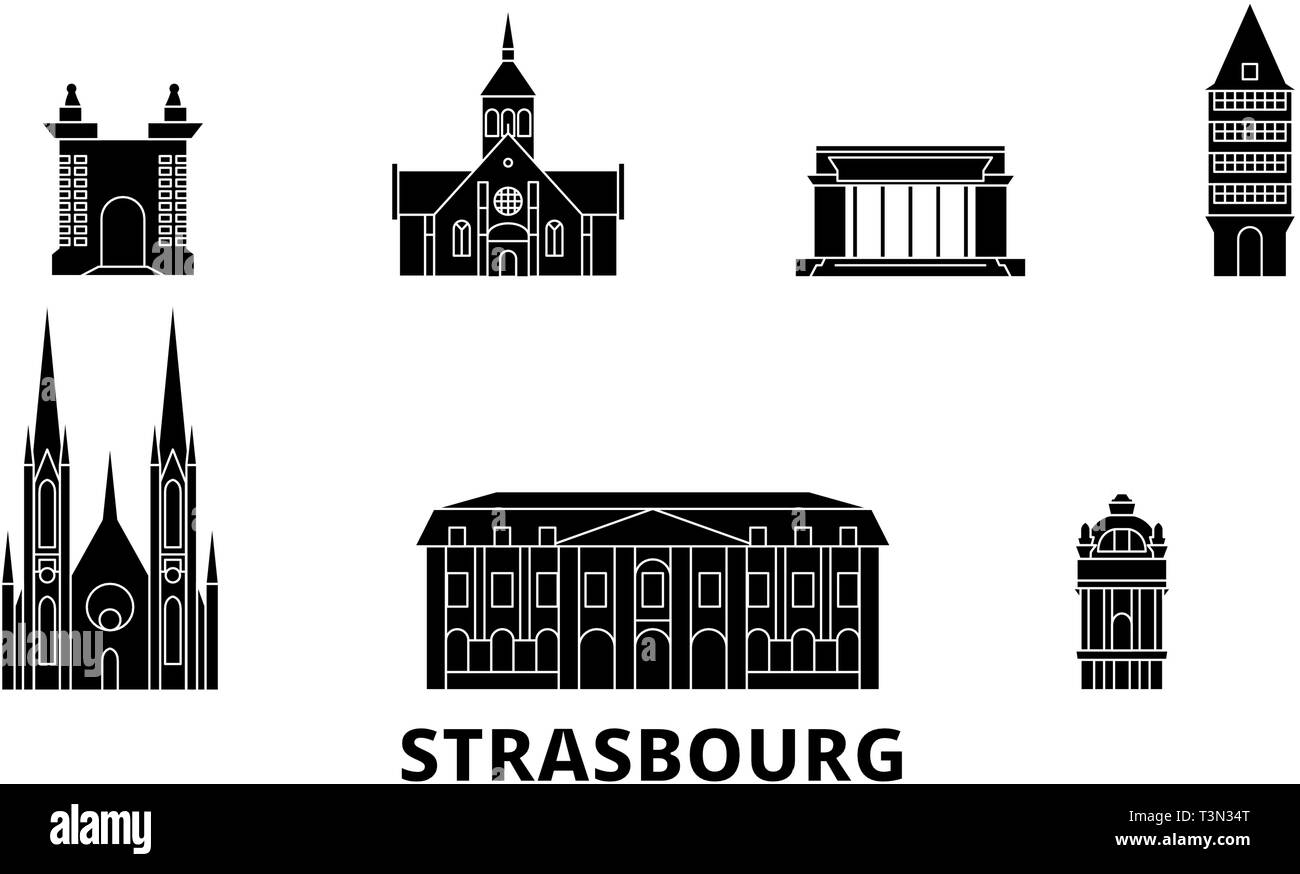 France, Strasbourg flat travel skyline set. France, Strasbourg black ...