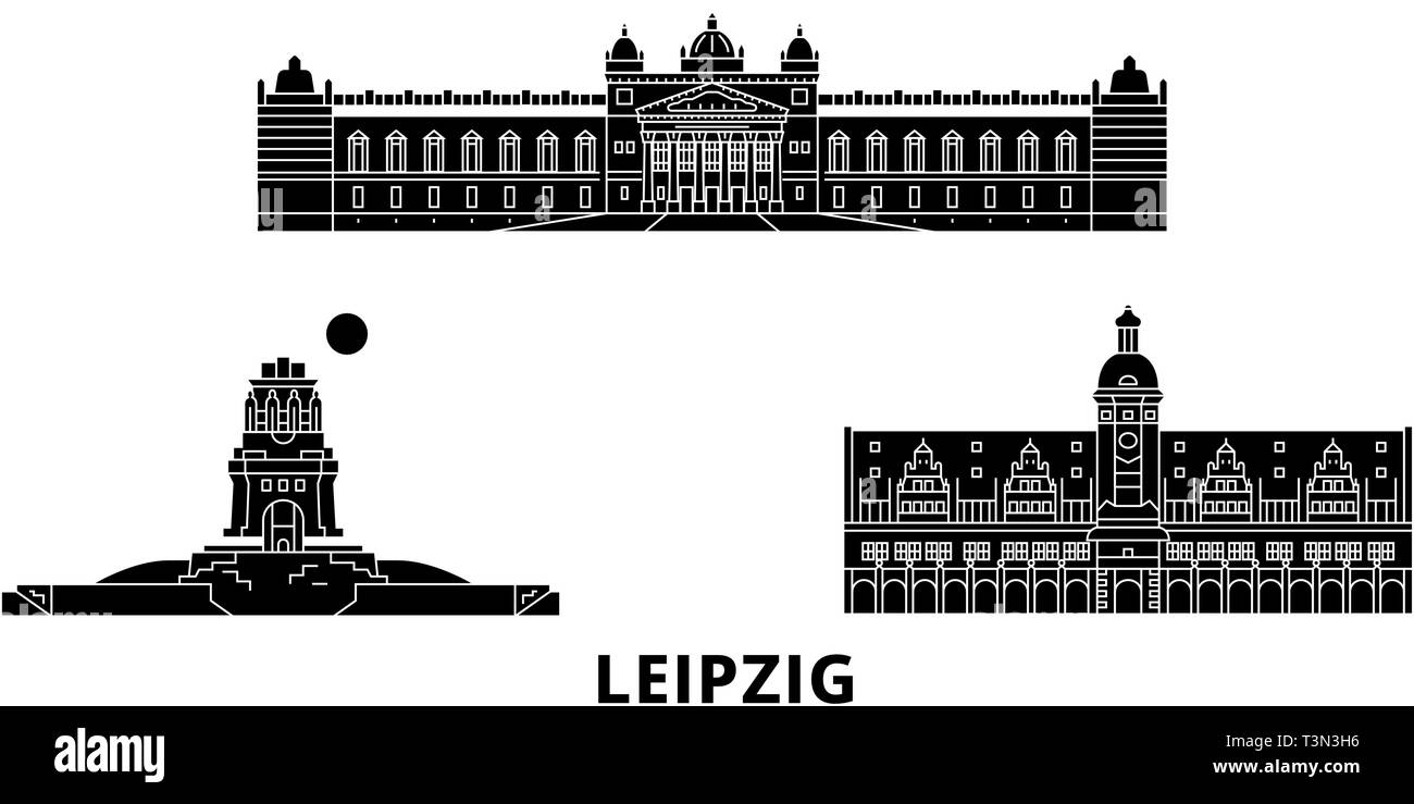 Germany, Leipzig flat travel skyline set. Germany, Leipzig black city ...