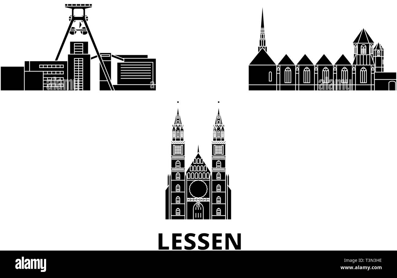 Germany, Lessen flat travel skyline set. Germany, Lessen black city ...