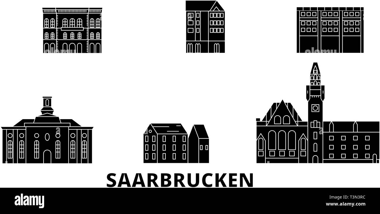 Germany, Saarbrucken flat travel skyline set. Germany, Saarbrucken ...