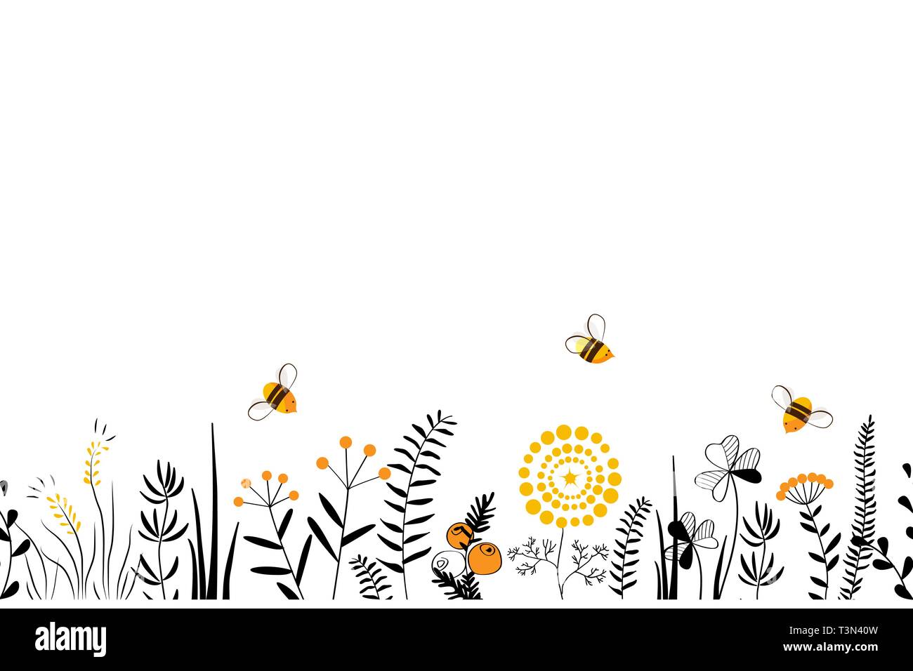 Vector nature seamless background with hand drawn wild herbs, flowers ...