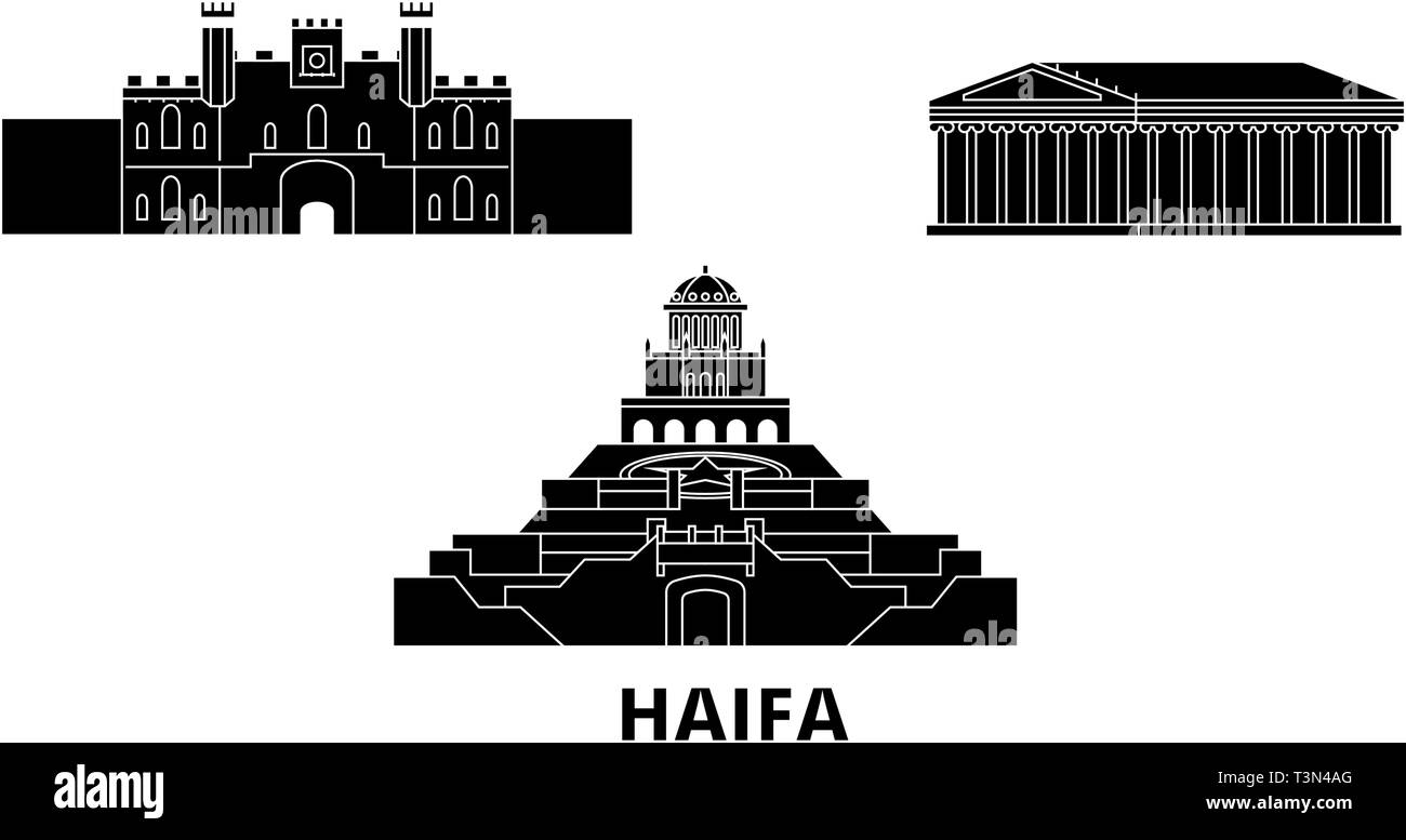Israel, Haifa flat travel skyline set. Israel, Haifa black city vector ...