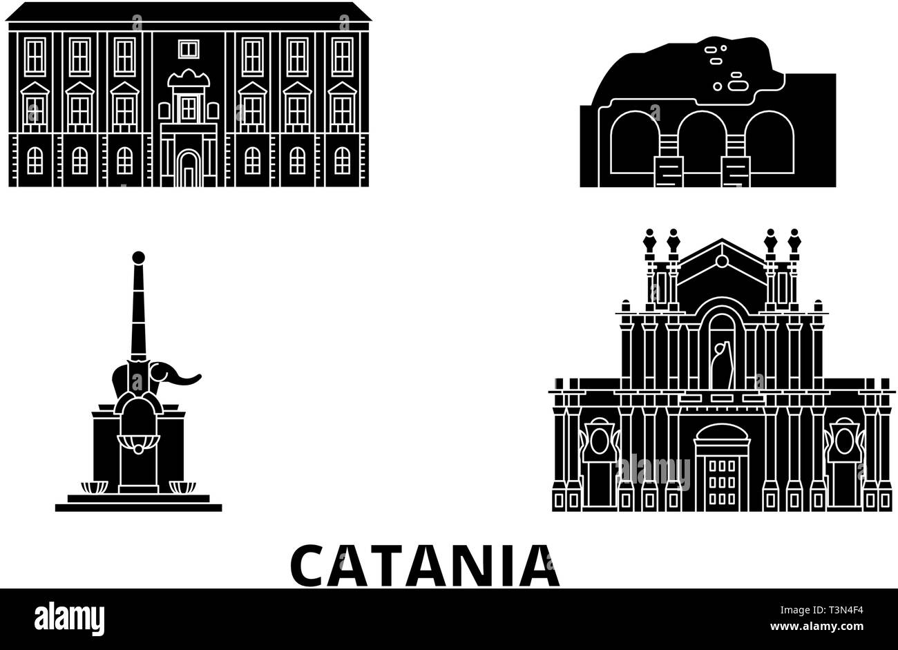 Italy, Catania flat travel skyline set. Italy, Catania black city ...
