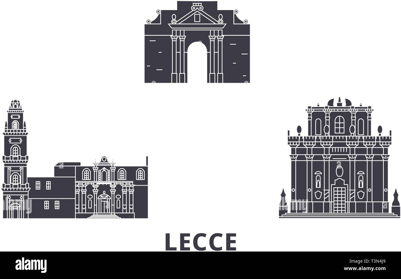 Italy, Lecce flat travel skyline set. Italy, Lecce black city vector ...