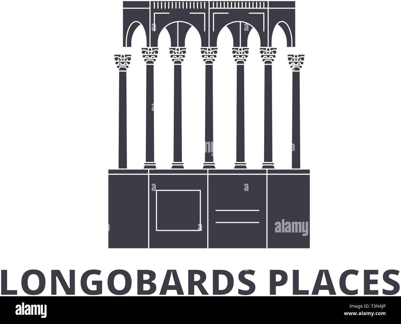 Italy, Longobards places flat travel skyline set. Italy, Longobards ...
