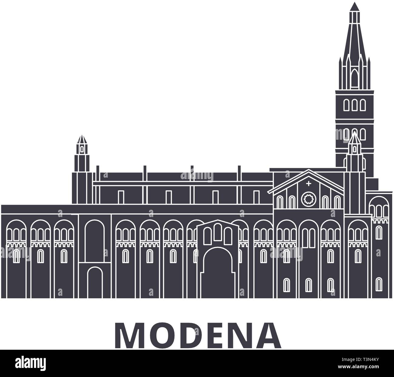 Italy, Modena flat travel skyline set. Italy, Modena black city vector ...
