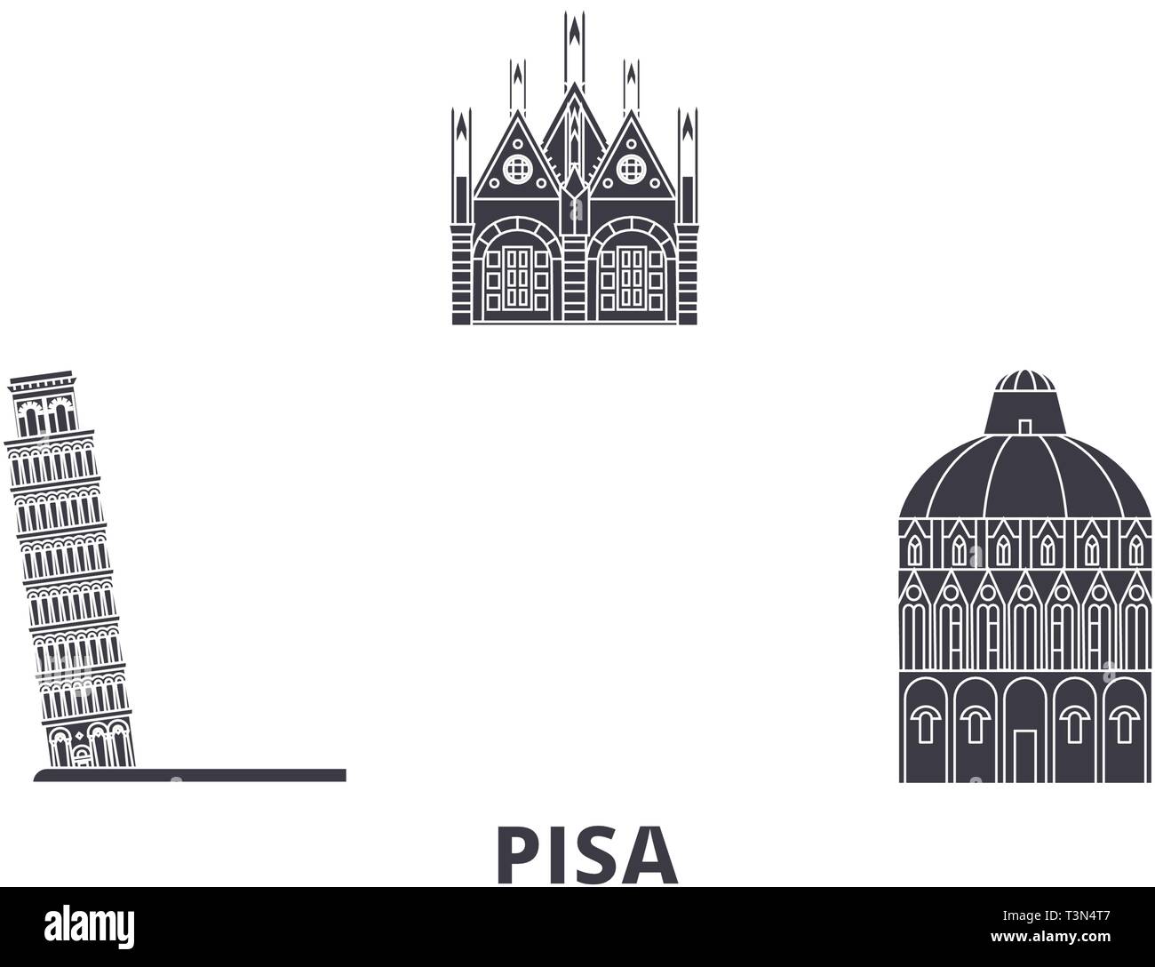 Italy, Pisa flat travel skyline set. Italy, Pisa black city vector ...