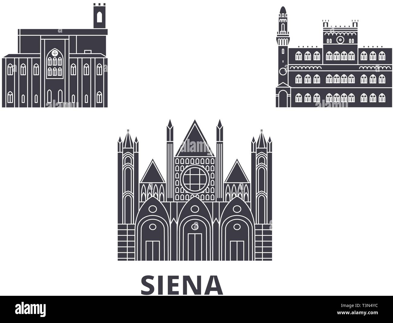 Italy, Siena flat travel skyline set. Italy, Siena black city vector ...