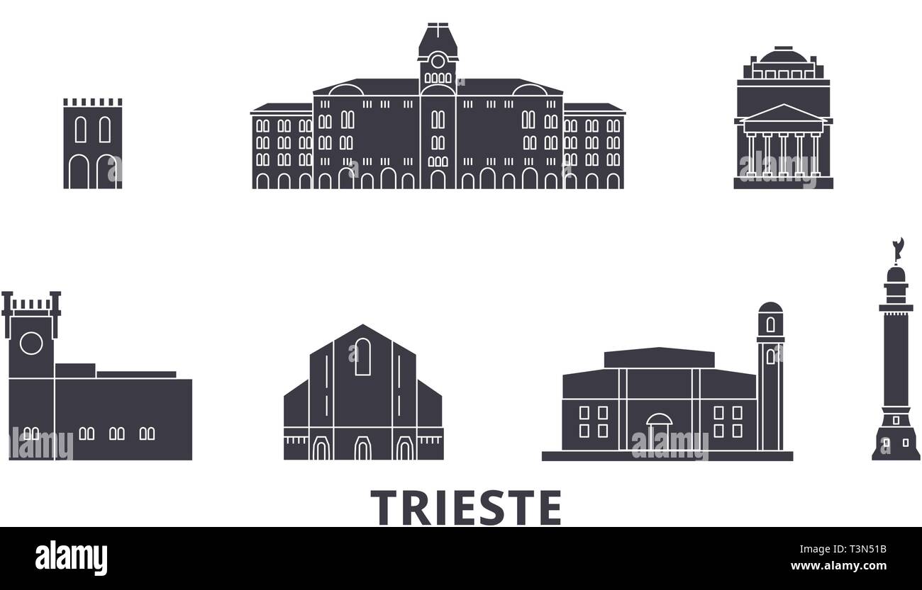 Italy, Trieste flat travel skyline set. Italy, Trieste black city ...