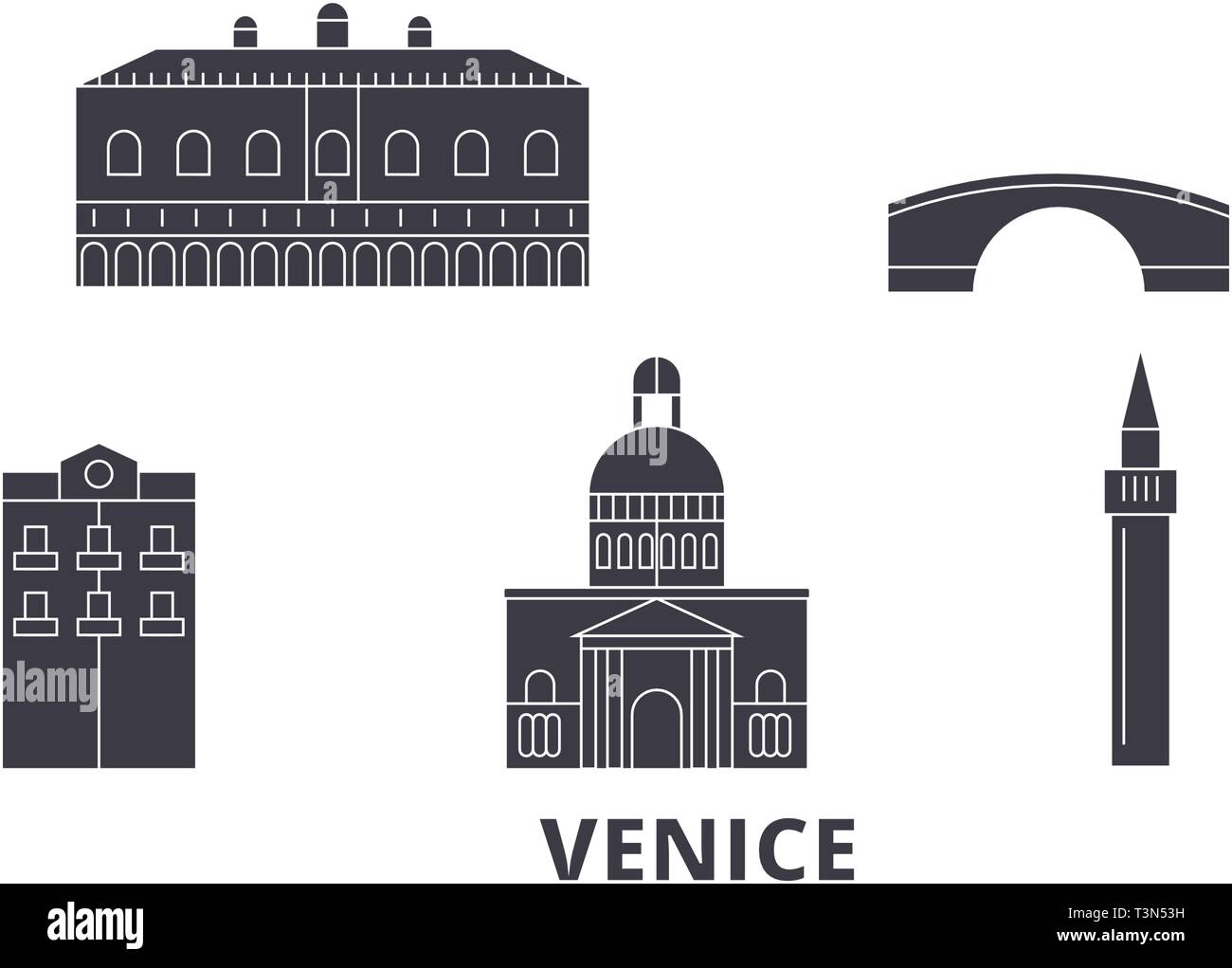 Italy, Venice City flat travel skyline set. Italy, Venice City black ...