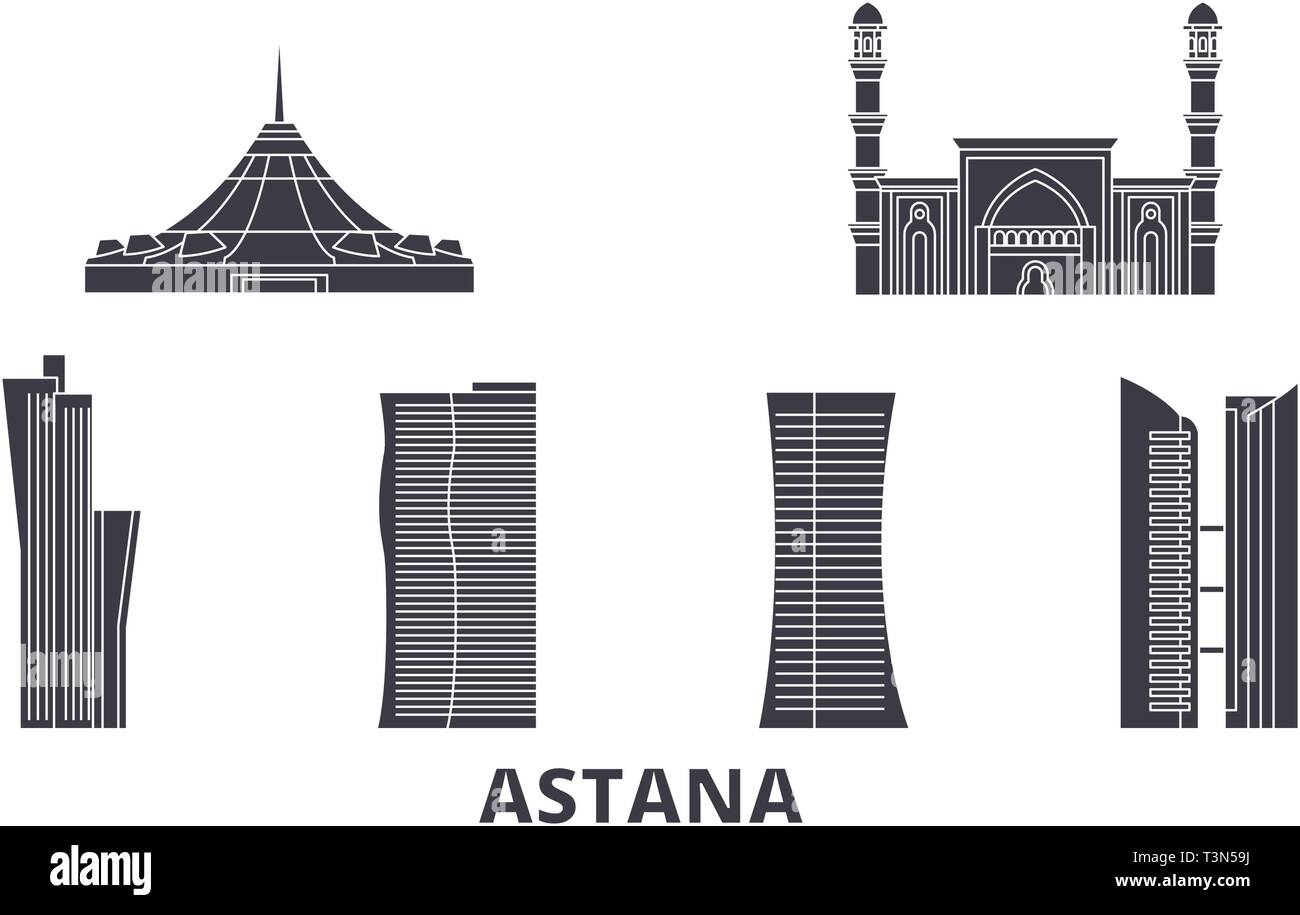 Kazakhstan, Astana flat travel skyline set. Kazakhstan, Astana black ...