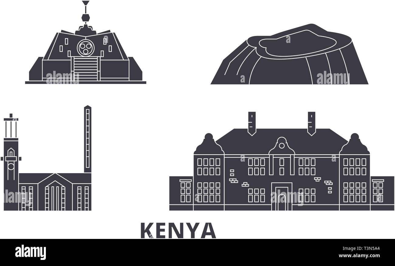 Kenya, Nairobi flat travel skyline set. Kenya, Nairobi black city ...