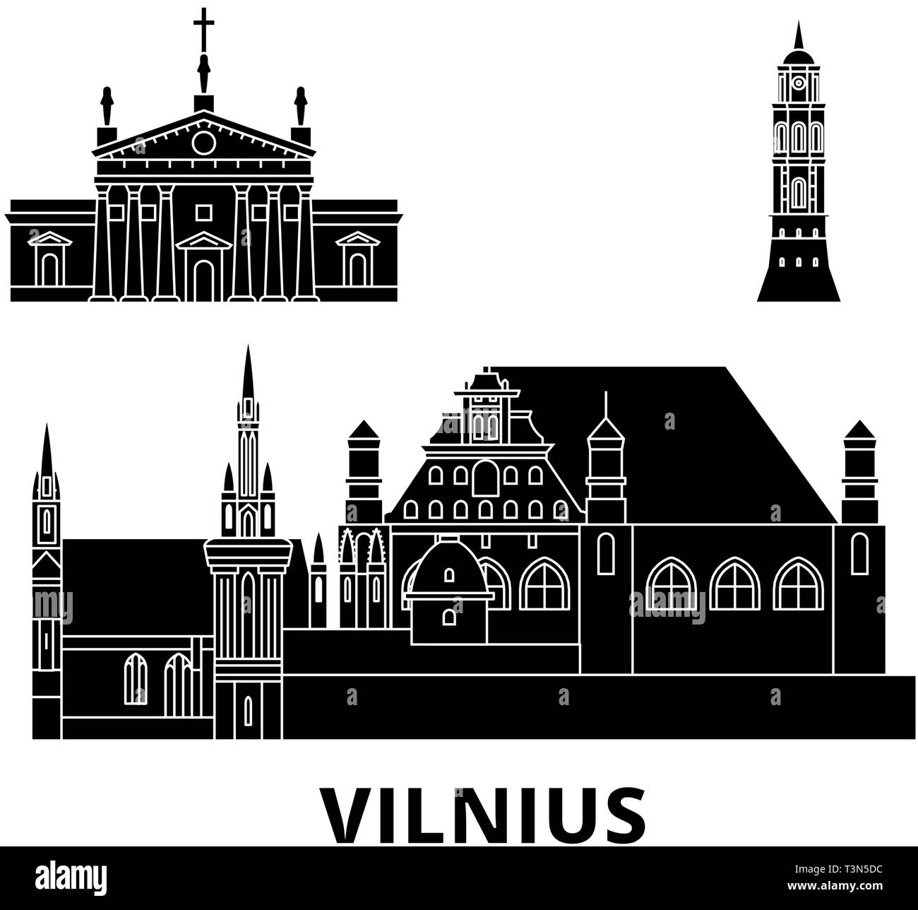 Lithuania, Vilnius flat travel skyline set. Lithuania, Vilnius black ...
