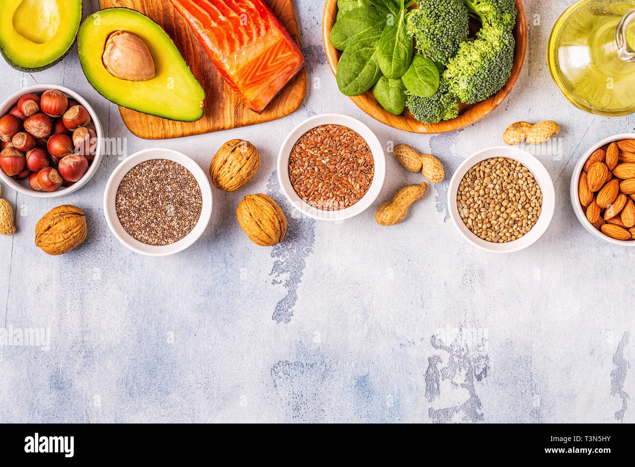 Animal and vegetable sources of omega-3 acids. Balanced diet concept ...