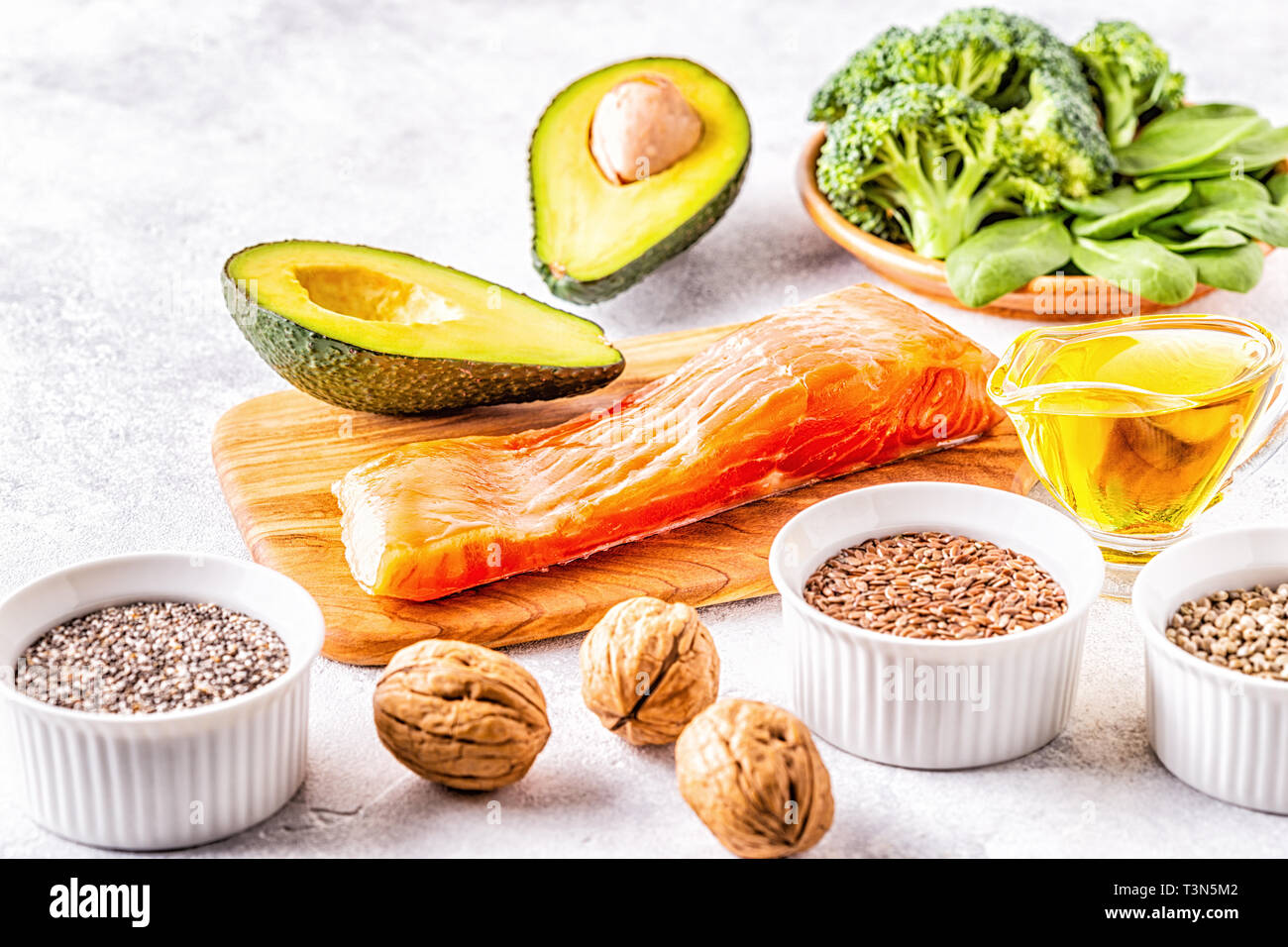 Animal and vegetable sources of omega-3 acids. Balanced diet concept ...