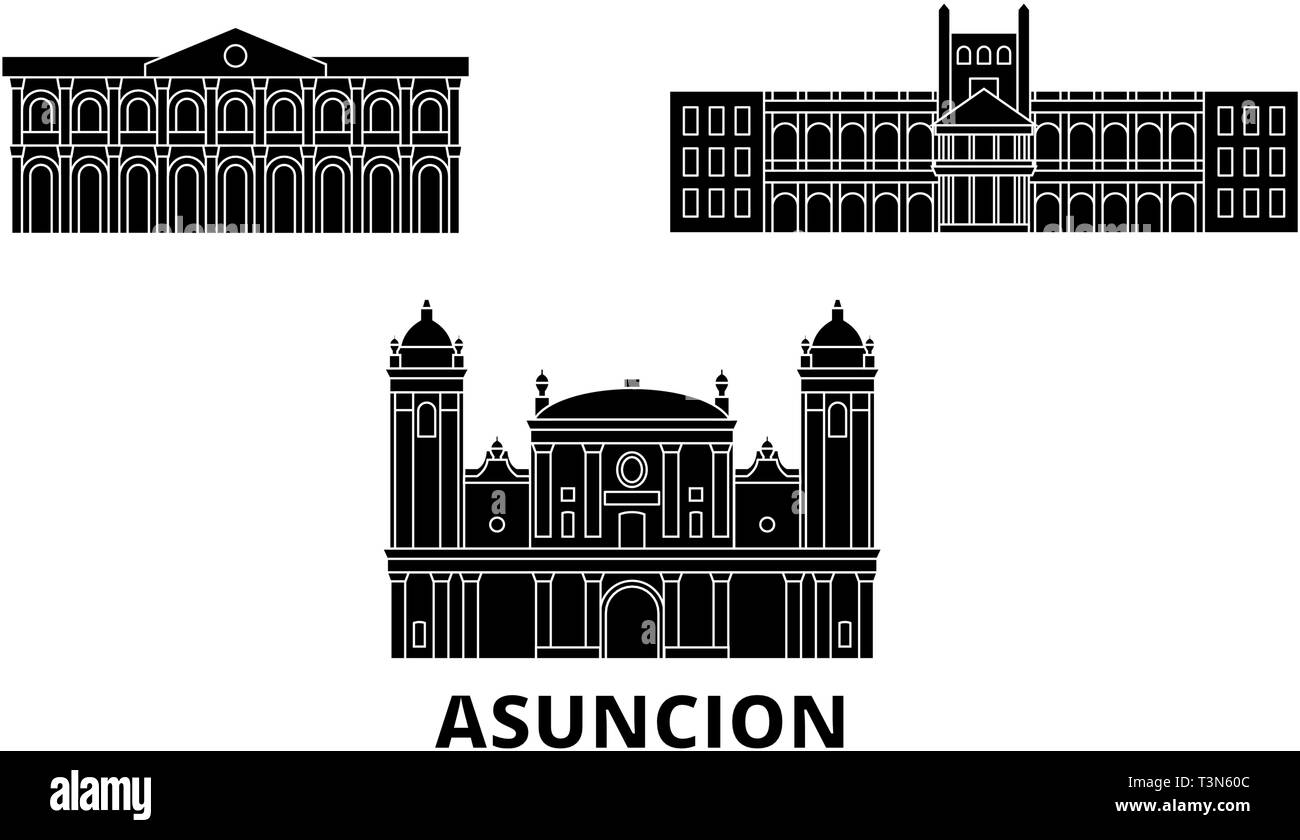 Paraguay, Asuncion flat travel skyline set. Paraguay, Asuncion black ...