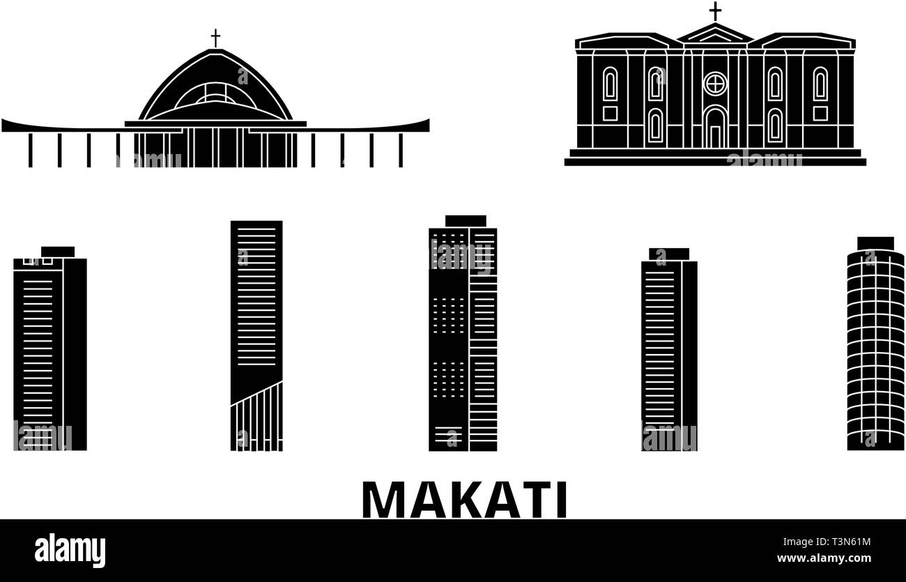 Philippines, Makati flat travel skyline set. Philippines, Makati black ...