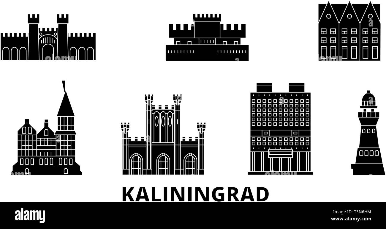 Russia, Kaliningrad flat travel skyline set. Russia, Kaliningrad black ...