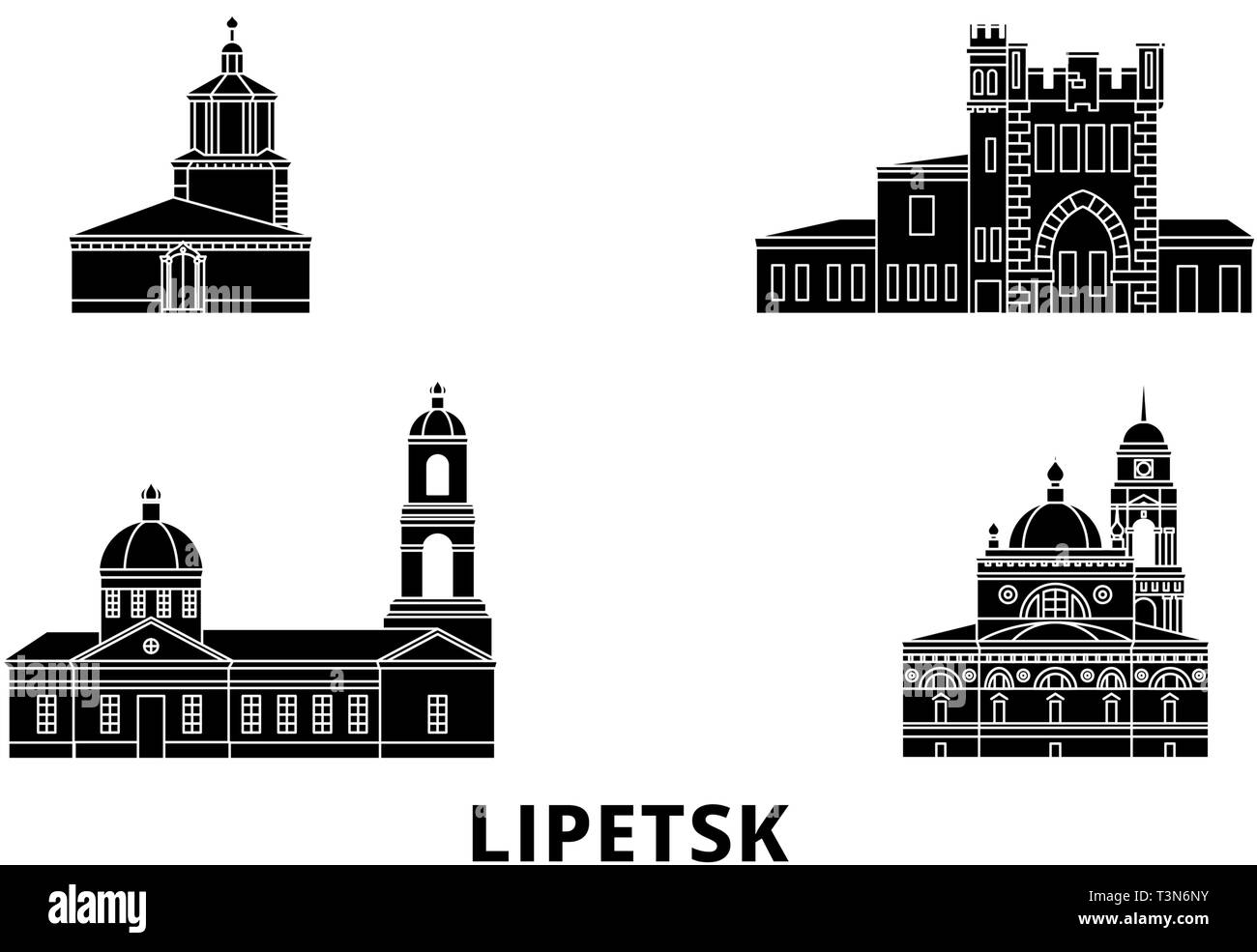 Russia, Lipetsk flat travel skyline set. Russia, Lipetsk black city ...