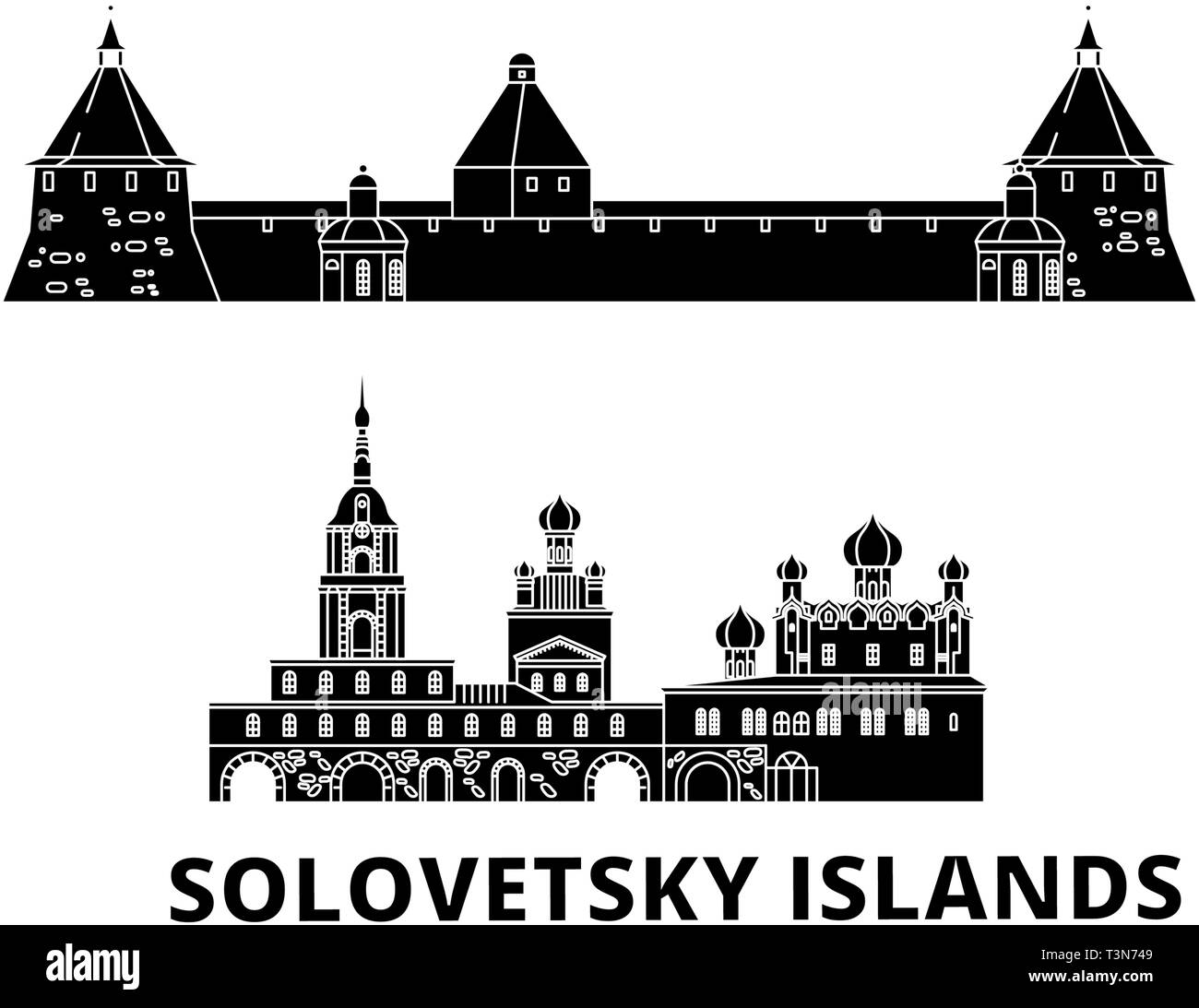 Russia, Solovetsky Islands flat travel skyline set. Russia, Solovetsky ...