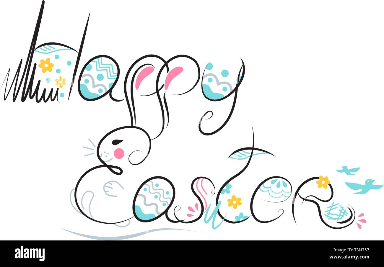 Decorative Easter composition hand drawn black font on white background ...