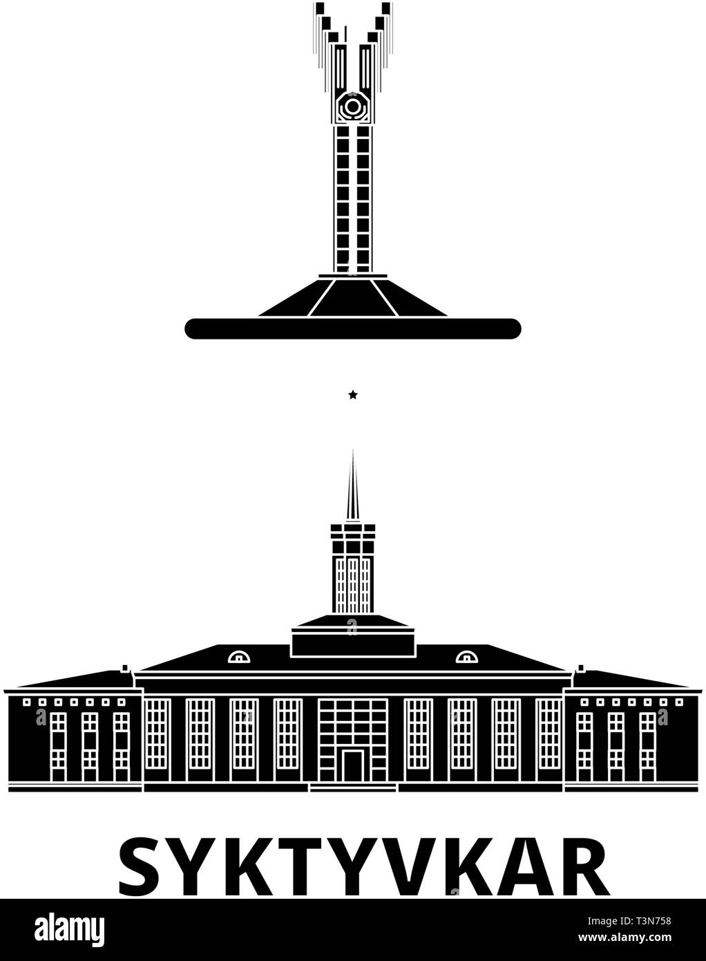 Russia, Syktyvkar flat travel skyline set. Russia, Syktyvkar black city ...