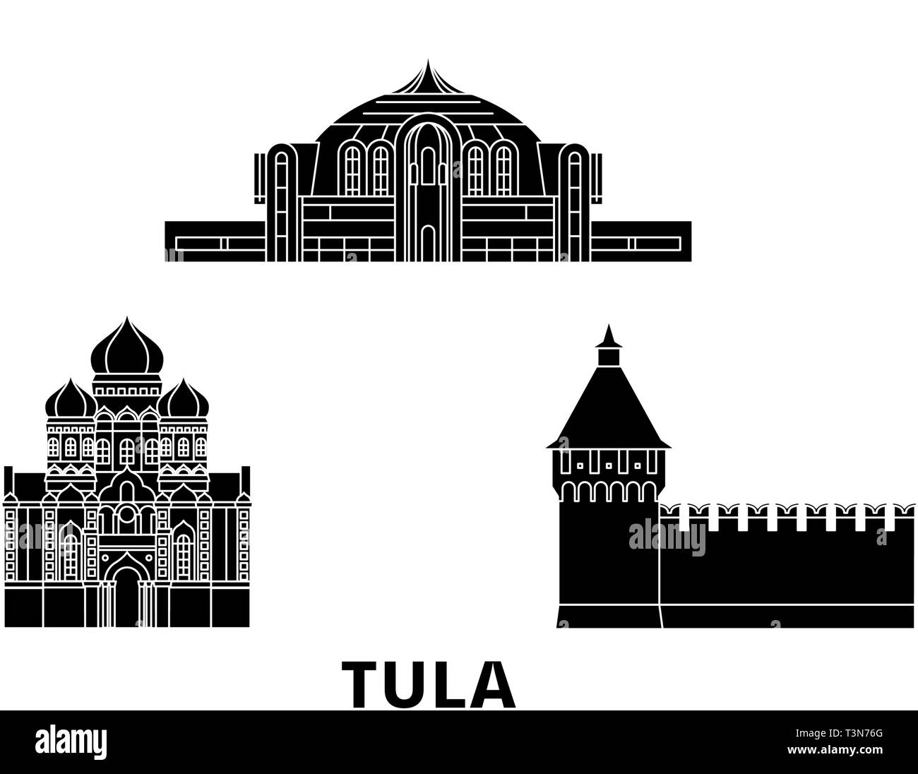 Russia, Tula flat travel skyline set. Russia, Tula black city vector ...
