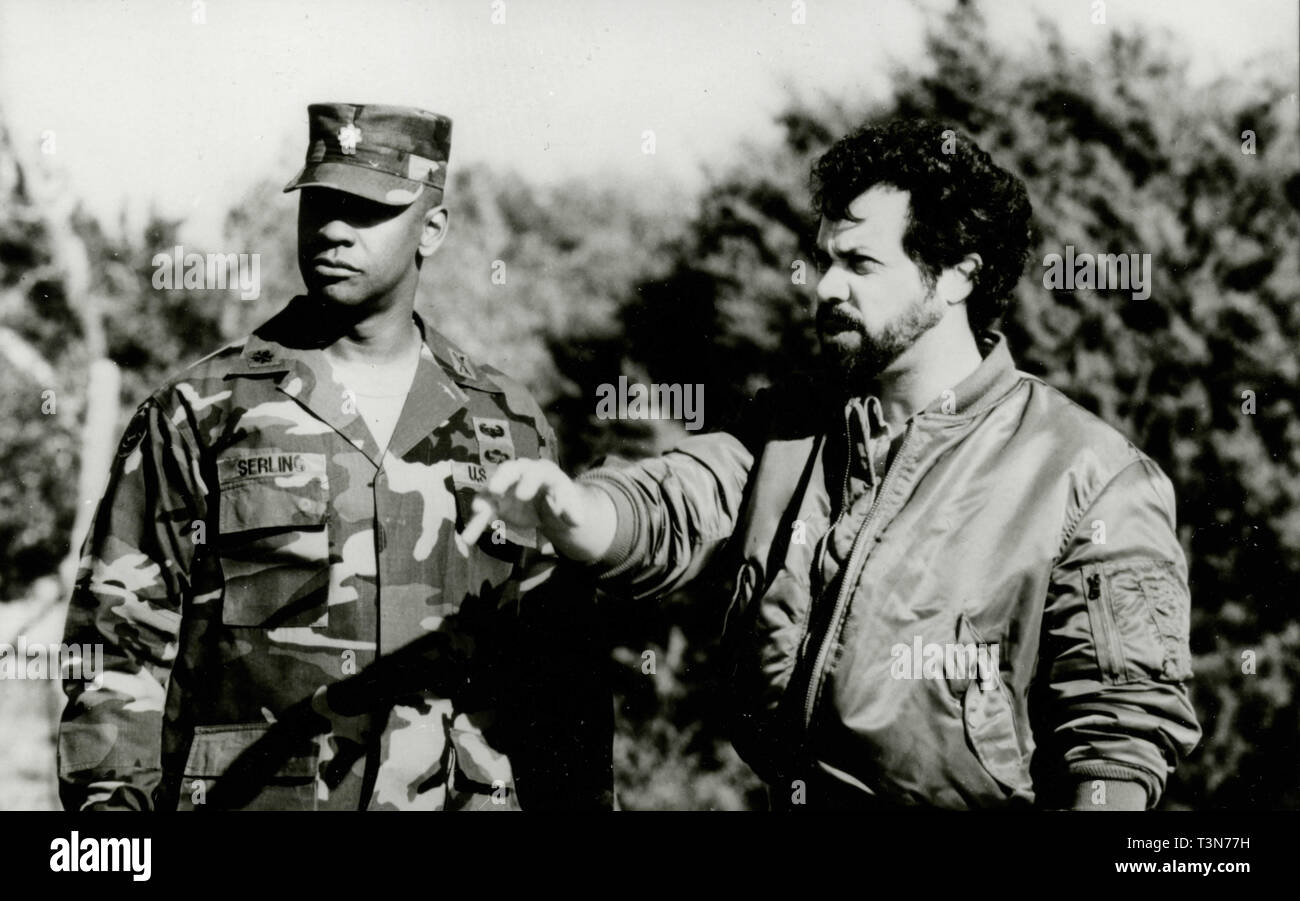 Director Edward Zwick and Denzel Washington on the set of the movie ...