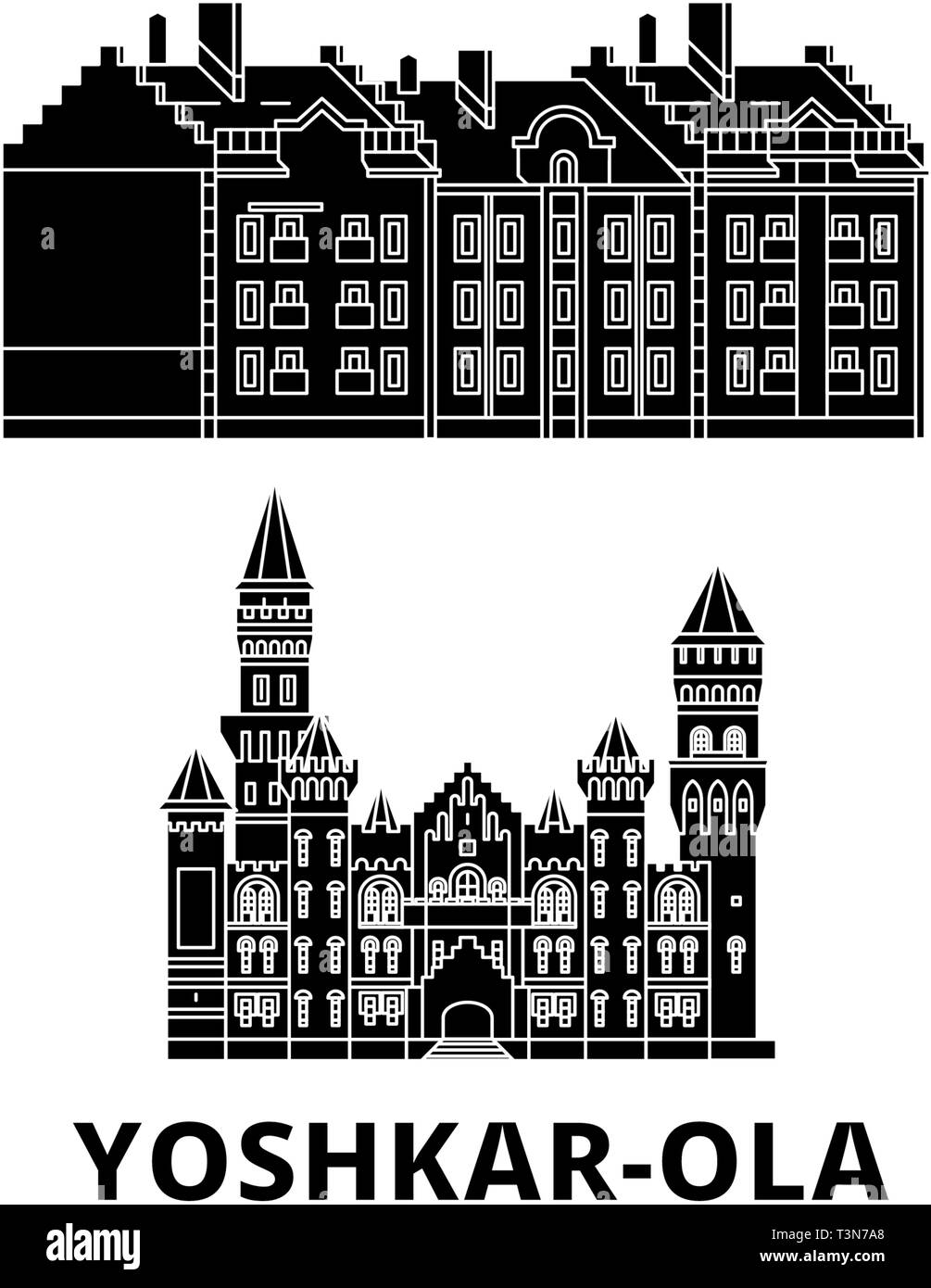 Russia, Yoshkar Ola flat travel skyline set. Russia, Yoshkar Ola black ...