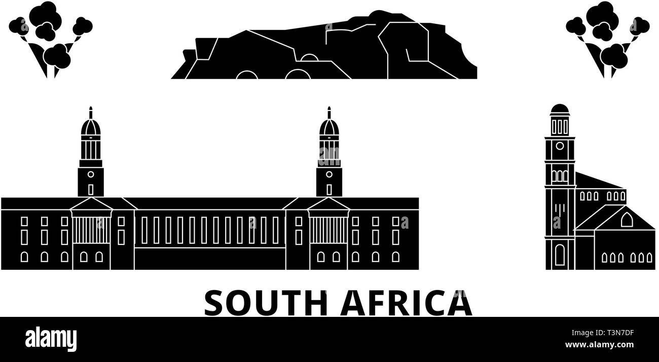 South Africa flat travel skyline set. South Africa black city vector ...