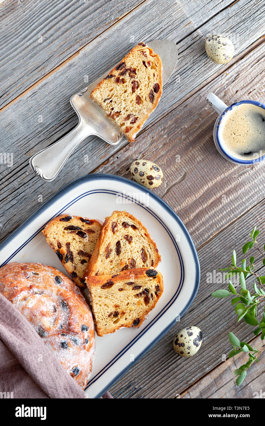 Easter Bread (Osterbrot in German). Top view of traditional fruity ...