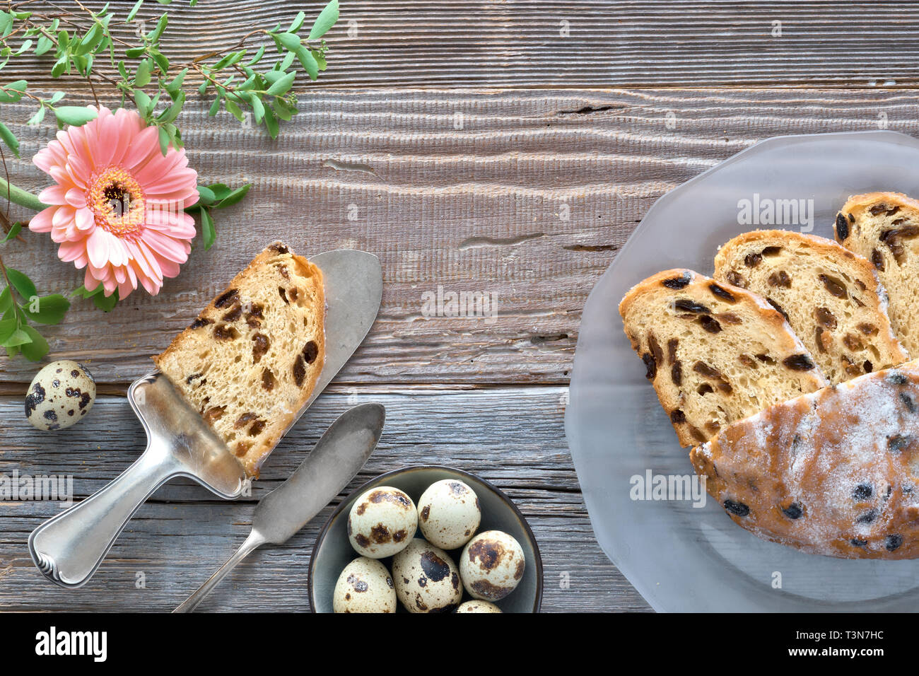 Easter Bread (Osterbrot in German). Top view of traditional fruty bread ...