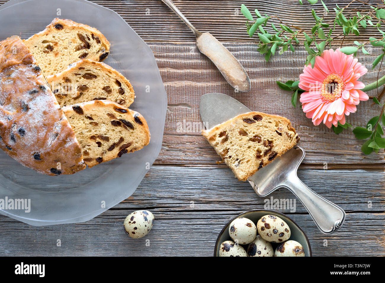 Easter Bread (Osterbrot in German). Top view of traditional fruty bread ...
