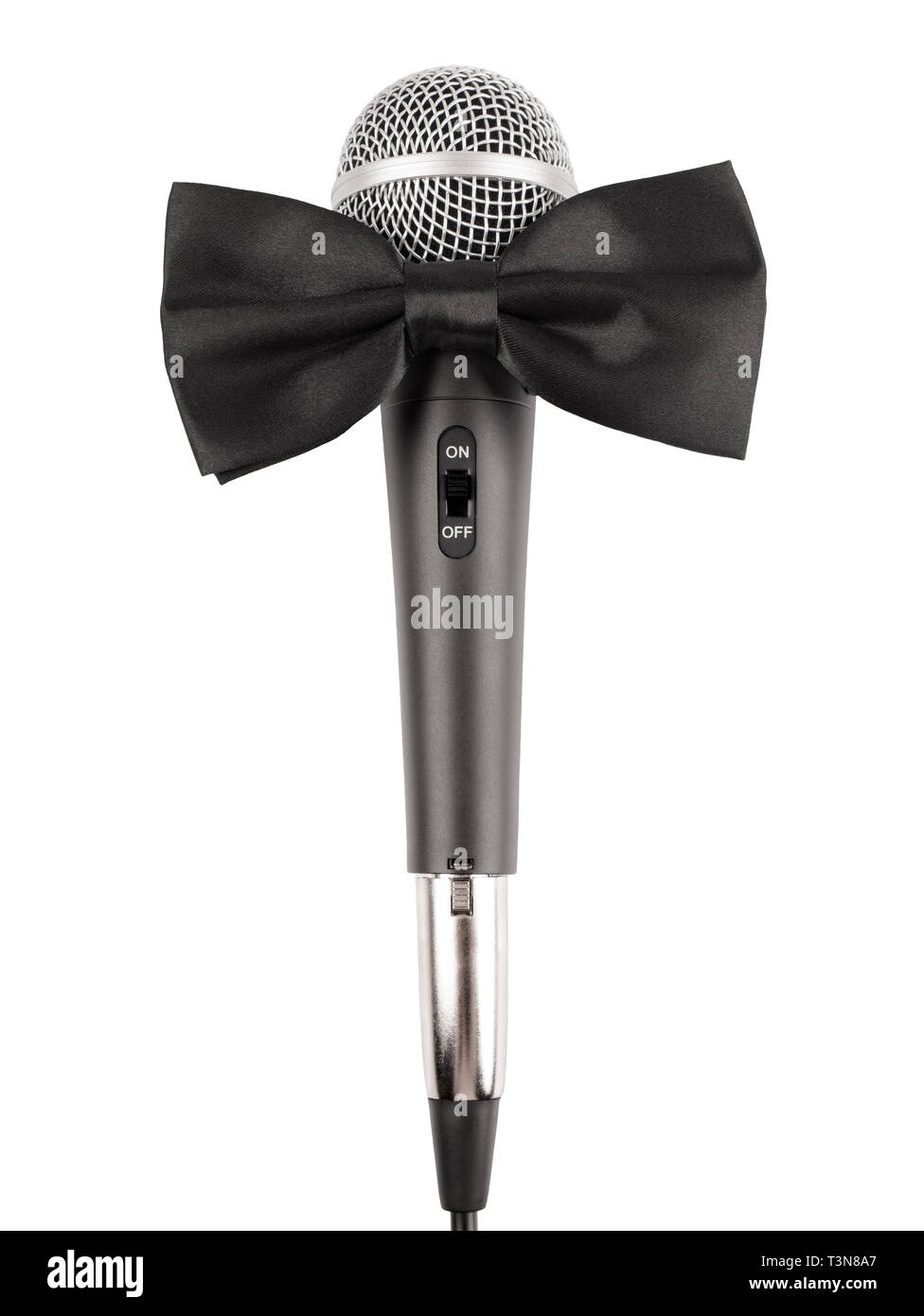 Microphone with bow tie on white background Stock Photo - Alamy